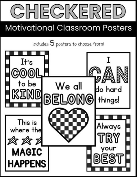 Checkered Classroom Motivational Posters Checker Print Positive Quote Wall Decor