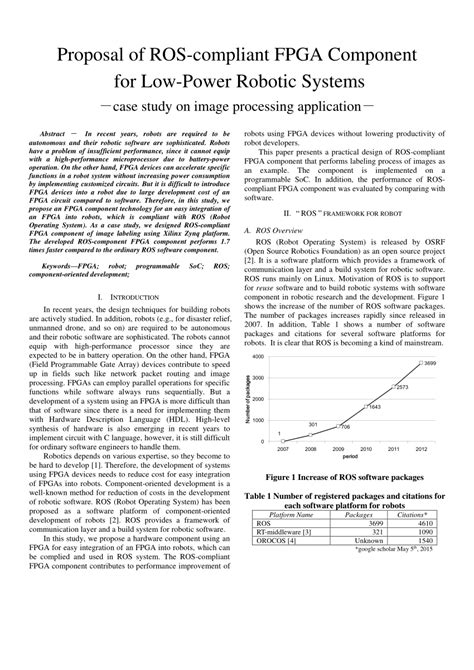 Pdf Proposal Of Ros Compliant Fpga Component For Low Power Robotic
