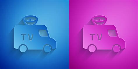 종이는 파란색과 보라색 배경에 고립 된 지붕 아이콘에 장비와 Tv 뉴스 자동차를 잘라 종이 아트 스타일 벡터 3차원 형태에 대한 스톡 벡터 아트 및 기타 이미지 Istock