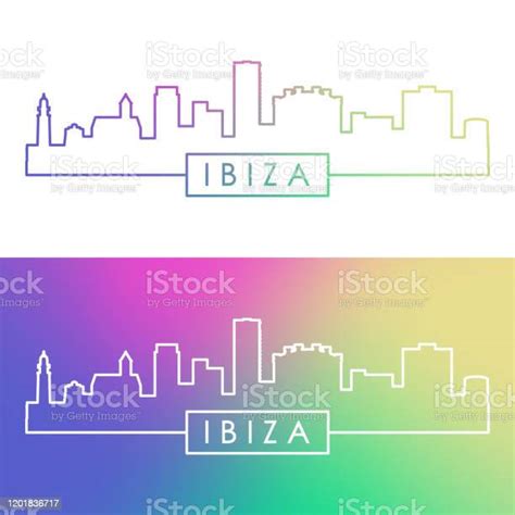 이비자 스카이 라인입니다 다채로운 선형 스타일입니다 편집 가능한 벡터 파일입니다 이비사 마을에 대한 스톡 벡터 아트 및 기타 이미지 이비사 마을 컴퓨터 그래픽 패턴