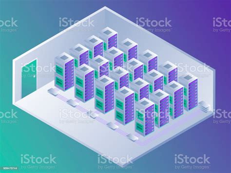 데이터 센터 및 클라우드 컴퓨팅 개념 합니다 웹사이트에 대 한 웹 페이지 디자인입니다 기술 클라우드 3d 등각 투영 벡터
