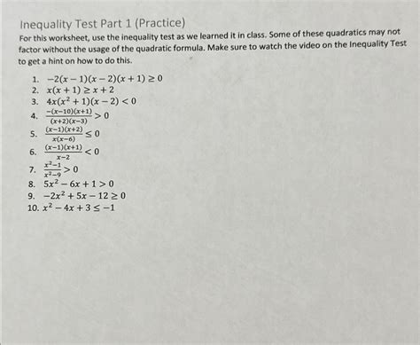 Solved Inequality Test Part 1 Practicefor This Worksheet