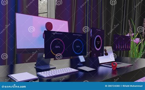 Interactive Workbench With Laptop Mobile And User Icon Equipped With