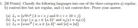 [30 ﻿points] ﻿classify the following languages into