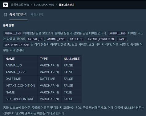 Sql 연습 중복 제거하기