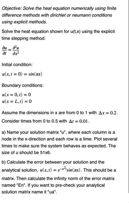 Objective Solve The Heat Equation Numerically Using Finite Difference