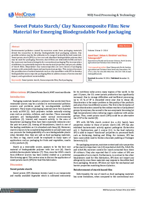 Pdf Sweet Potato Starch Clay Nanocomposite Film New Material For Emerging Biodegradable Food