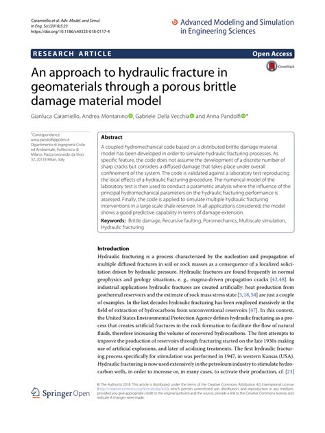 Pdf An Approach To Hydraulic Fracture In Geomaterials Through A