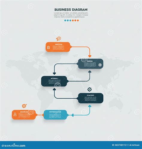 Business Flowchart With Five Stepped Blocks Connected By Arrows Blocks In Orange Royalty Free