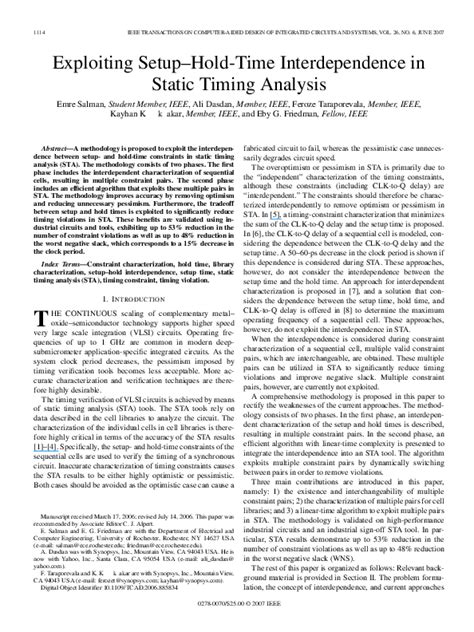 Pdf Exploiting Setup Hold Time Interdependence In Static Timing Analysis