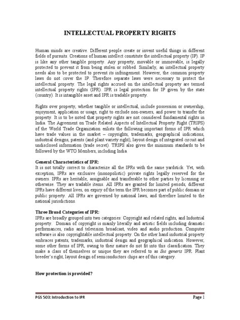 Ipr Introduction Pdf Intellectual Property Patent