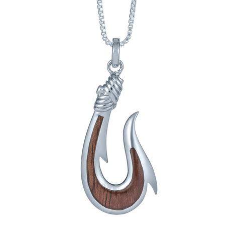 Koa Wood Fish Hook Necklace In Sterling Silver Landing Company