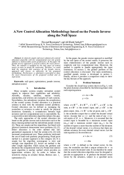 Pdf A New Control Allocation Methodology Based On The Pseudo Inverse Along The Null Space