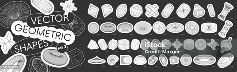 잔인함에서 영감을 받은 다양한 선형 형태의 스티커 세트 이상한 와이어프레임 벡터 3d 기하학적 모양 그림의 왜곡 및 변형 디자인 요소 세트 2 Brutalism에 대한 스톡