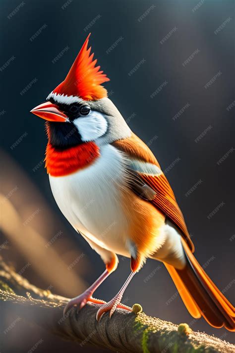 Een Kleurrijke Vogel Met Een Rode Kop En Een Zwarte Snavel Zit Op Een Tak Premium Foto