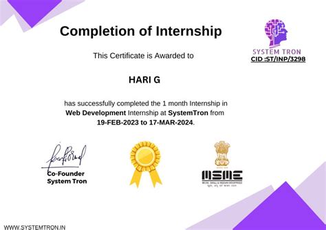 Hari G On Linkedin Webdevelopment Systemtron Internship