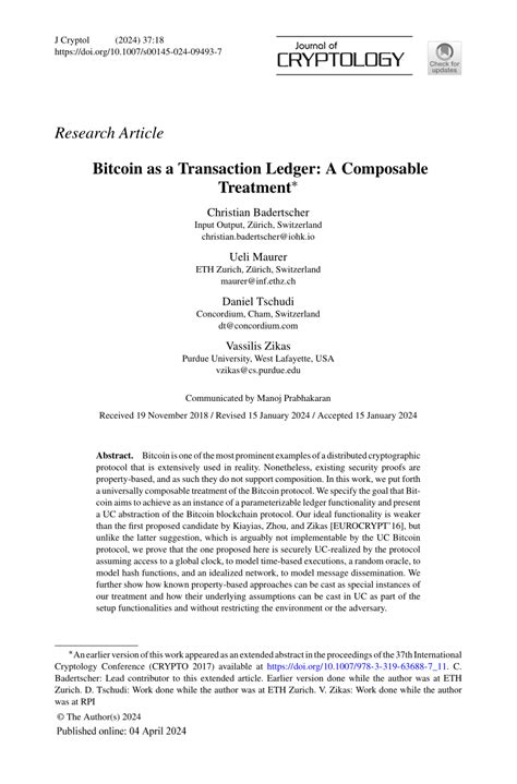 Pdf Bitcoin As A Transaction Ledger A Composable Treatment