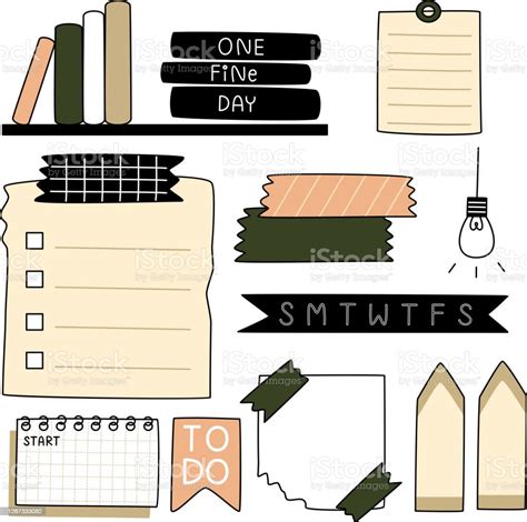 총알 저널 장식 플래너3에 대한 항목의 플랫 낙서 문자 디자인 일러스트의 벡터3 Bullet Journal에 대한 스톡 벡터 아트 및 기타 이미지 Bullet