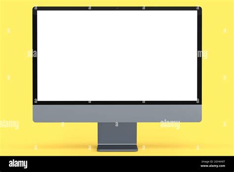 Realistic Grey Computer Screen Display With Keyboard And Mouse Isolated On Yellow Background 3d