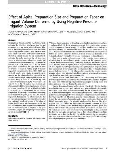 Effect Of Apical Preparation Size And Preparation Taper On Irrigant