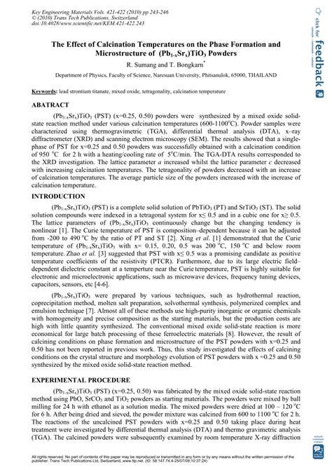 Pdf The Effect Of Calcination Temperatures On The Phase Formation And Microstructure Of Pb 1