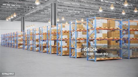 팔레트 랙 물류 센터에 골판지 상자가있는 창고 거대한 큰 현대 창고 선반에 골판지 상자로 가득 창고 상자팔레트에 서 3d 그림 3차원 형태에 대한 스톡 사진 및 기타 이미지