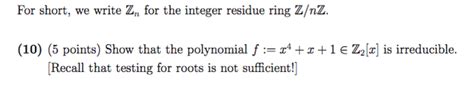 solved for short we write z n for the integer residue ring