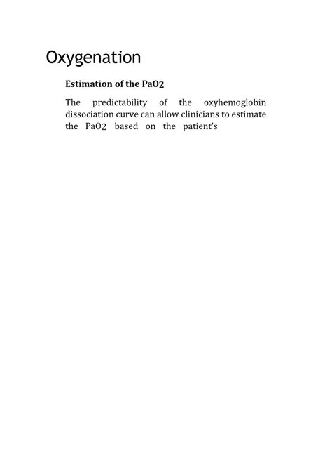Oxygenation Oxygenation Estimation Of The Pao The Predictability Of The Oxyhemoglobin