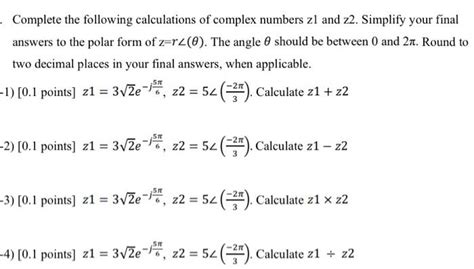 Solved Complete The Following Calculations Of Complex Chegg