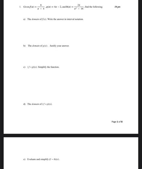 Solved Given F X X−48⋅g X 4x−2 And H X X2−1624 Fir A