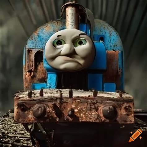 Rusted Old Broken Thomas The Tank Engine In An Abandoned Building On