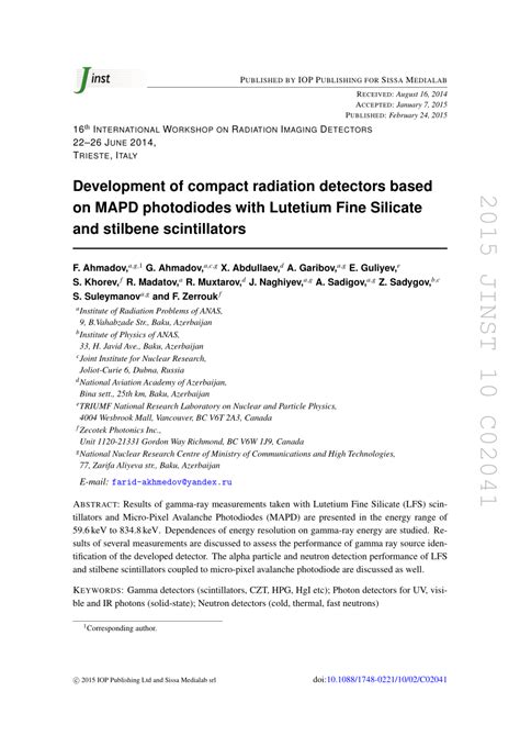 Pdf Development Of Compact Radiation Detectors Based On Mapd Photodiodes With Lutetium Fine