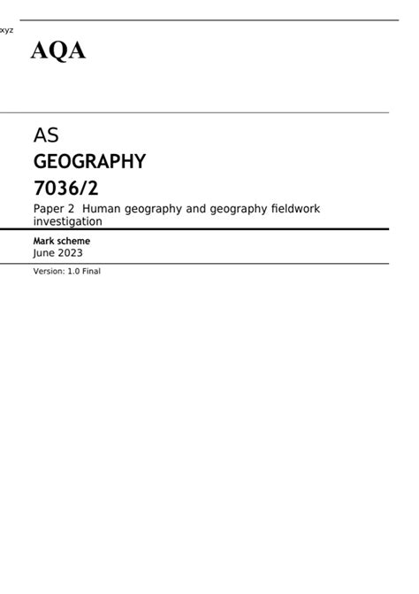Aqa As Geography Paper 1 And 2 June 2023 Question Papers And Mark Schemes Stuvia Us