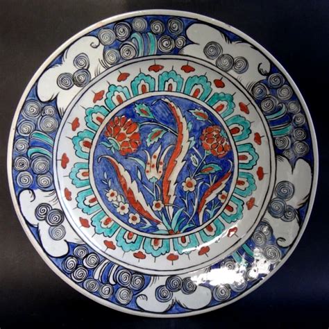 Ancien Grand Plat Faience Iznik Old Plate Turkish Islamic Ottoman 37cm