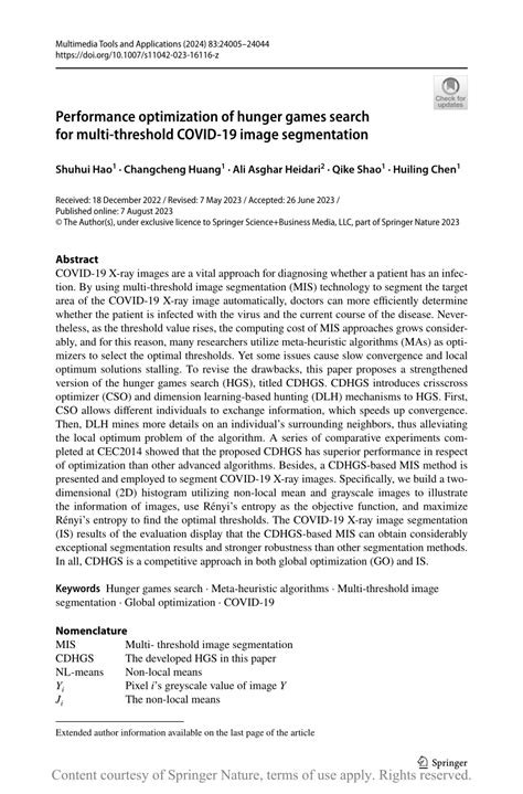 Performance Optimization Of Hunger Games Search For Multi Threshold