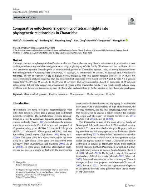 Pdf Comparative Mitochondrial Genomics Of Tetras Insights Into