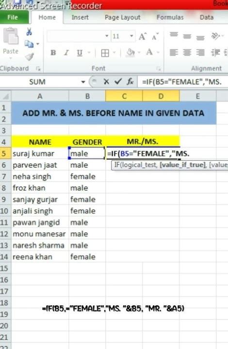 Write Mr Before Name In Excel Shorts Viral Youtubeshorts Shortsfeed Trending Youtube