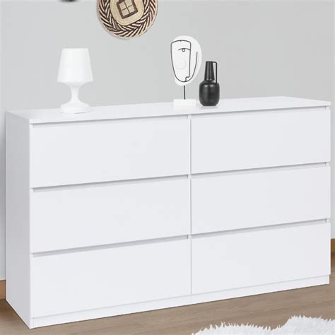 Commode 6 Tiroirs Bois Blanc 140 Cm Xxl Tomi Id Market