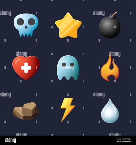 Game Ui Assets Set Gaming User Interface Icons Collection Vector Illustration Stock Vector