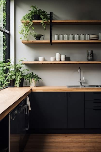 현대적인 인테리어 장식과 가구를 갖춘 현대적인 주방 무료 사진