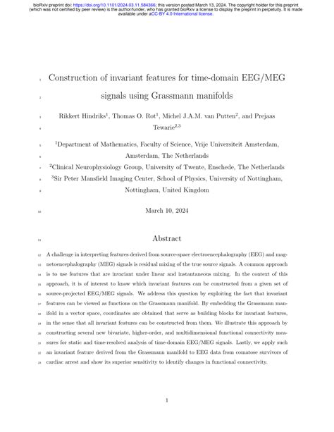 Pdf Construction Of Invariant Features For Time Domain Eegmeg