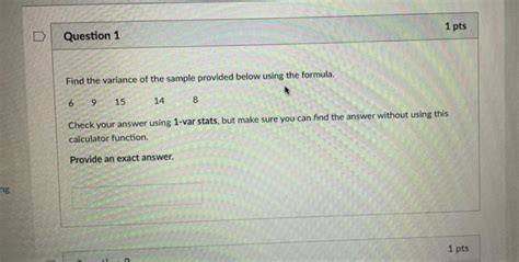 Solved Find The Variance Of The Sample Provided Below Using Chegg