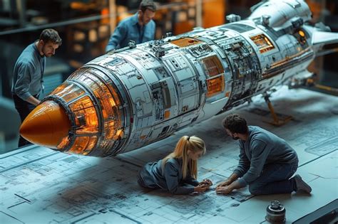 Aerospace Engineers Collaborating On A Spacecraft Design Premium Ai Generated Image