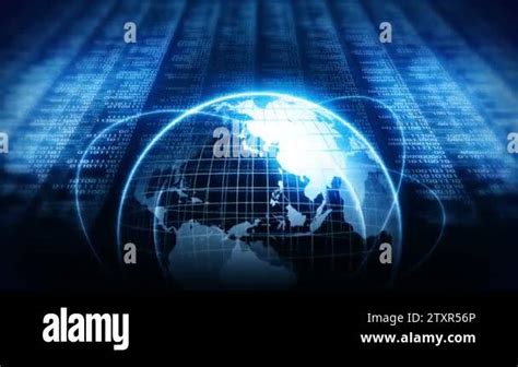 Planet Earth With Background Of Binary Digits Binary Numbers Around Global Earth High Tech