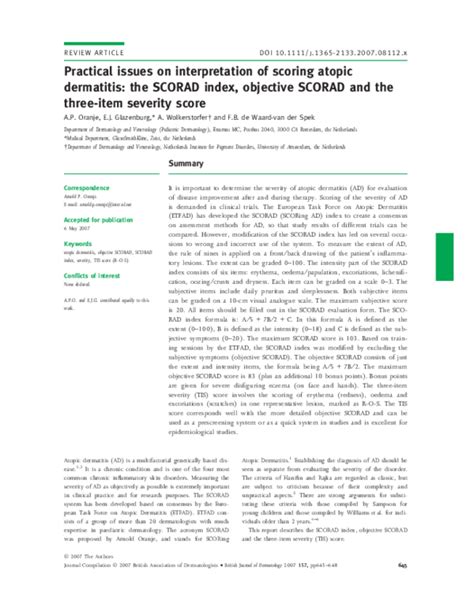 Pdf Practical Issues On Interpretation Of Scoring Atopic Dermatitis The Scorad Index
