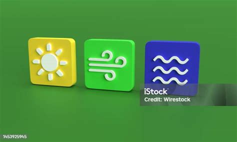 기후 변화를 막기 위한 재생 에너지의 예로서 태양 바람 물의 아이콘의 3d 렌더링 0명에 대한 스톡 사진 및 기타 이미지 0명 3차원 형태 공기 오염 Istock