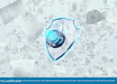 Shield And Lock With Fingerprint Hologram Fingerprint Scanner Concept Data Protection Cyber