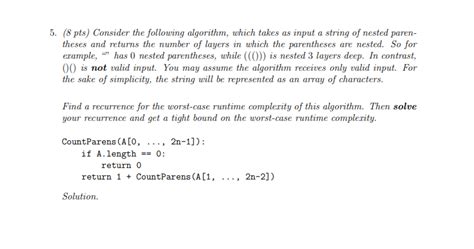 Solved 5 8 Pts Consider The Following Algorithm Which