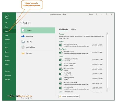Excel Backstage View
