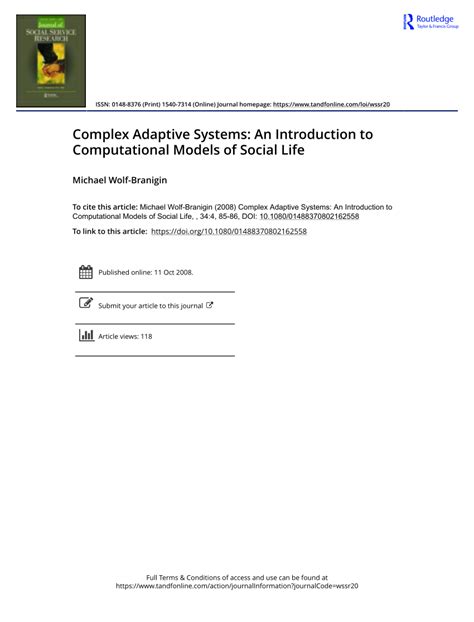 Pdf Complex Adaptive Systems An Introduction To Computational Models Of Social Life